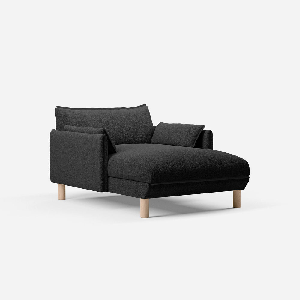 Cozy 1.5 Seater Chaise Sofa | Black Boucle| Natural Legs | Cozmo