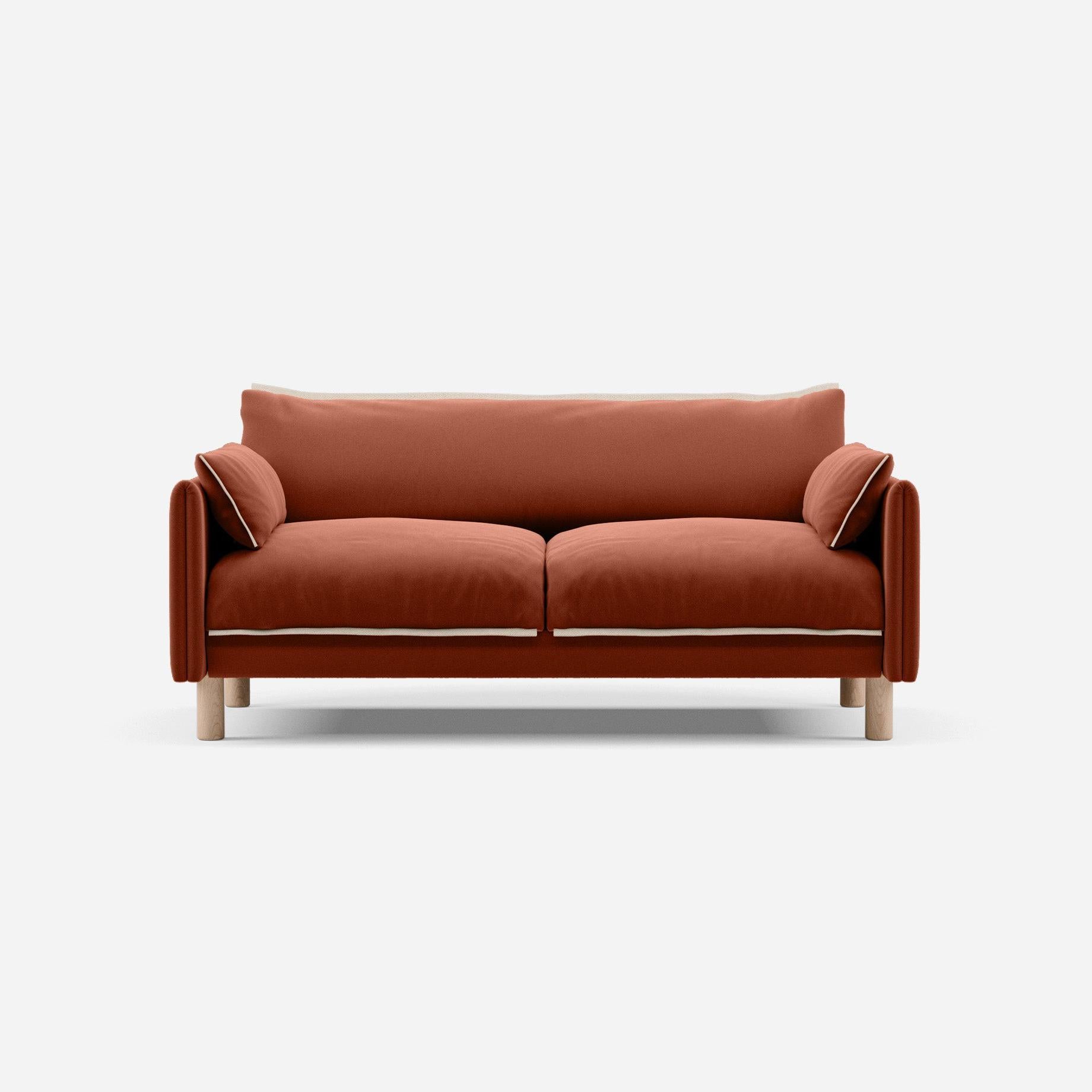 Cozy 2 Seater Sofa | Rust Velvet| Natural Legs | Cozmo