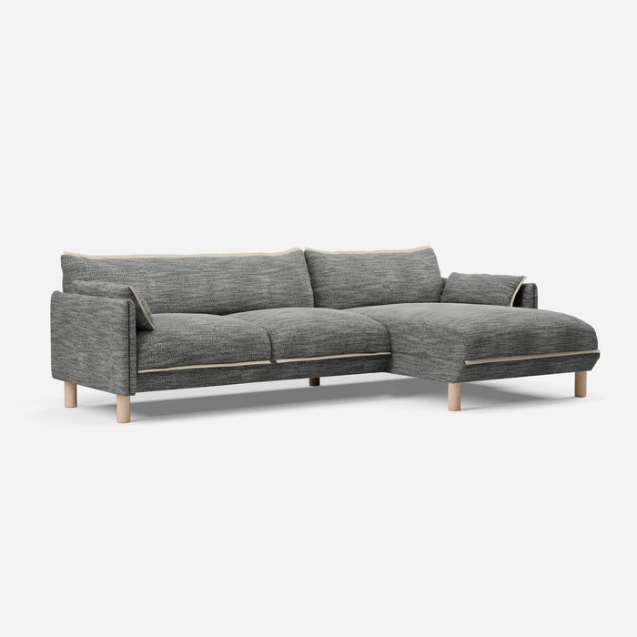 Cozy 4 Seater RH Chaise Sofa | Salt & Pepper Textured Weave| Natural ...