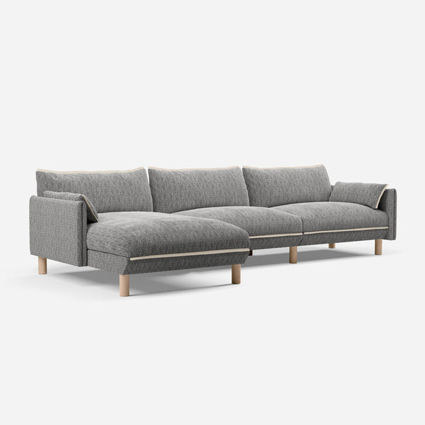 Cozy 5 Seater LH Chaise Sofa | Salt & Pepper Textured Weave| Natural ...