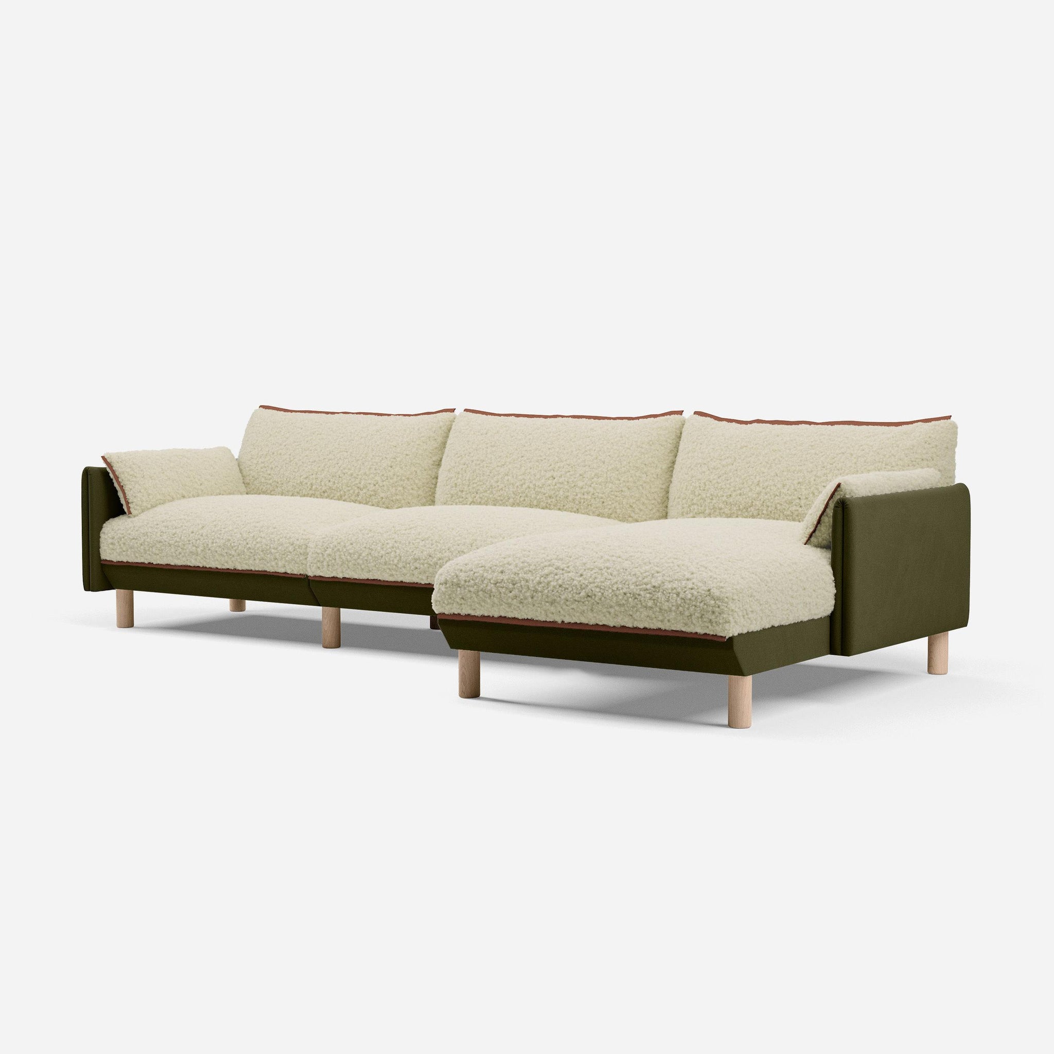 Cozy 5 Seater RH Chaise Sofa | Meadow Cotton| Natural Legs | Cozmo