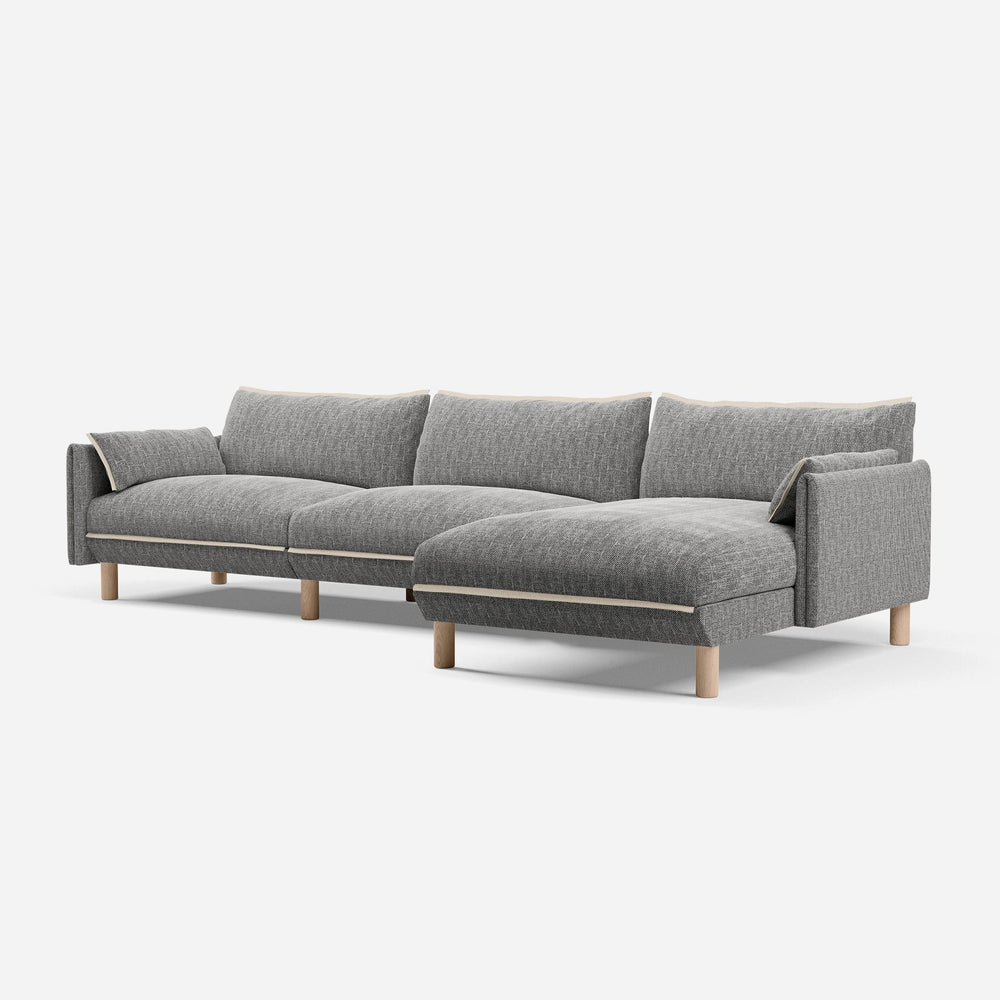 Cozy 5 Seater RH Chaise Sofa | Salt & Pepper Textured Weave| Natural ...