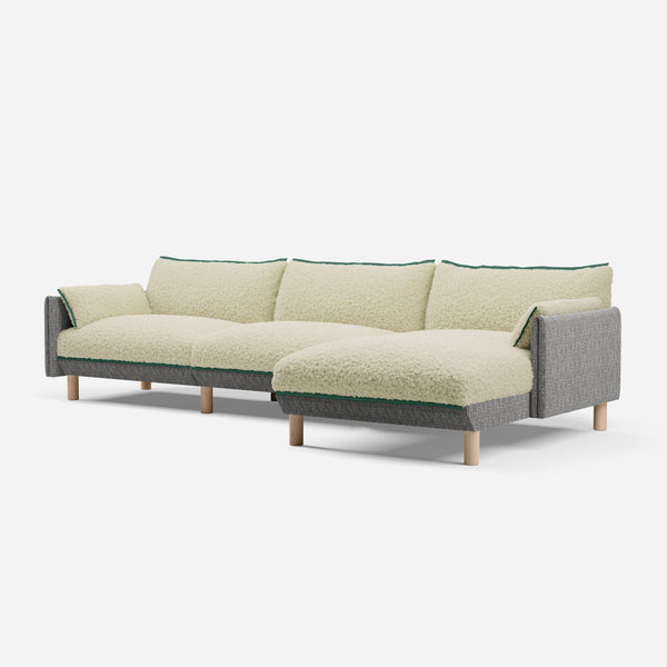 Cozy 5 Seater RH Chaise Sofa | Salt & Pepper Textured Weave| Natural ...
