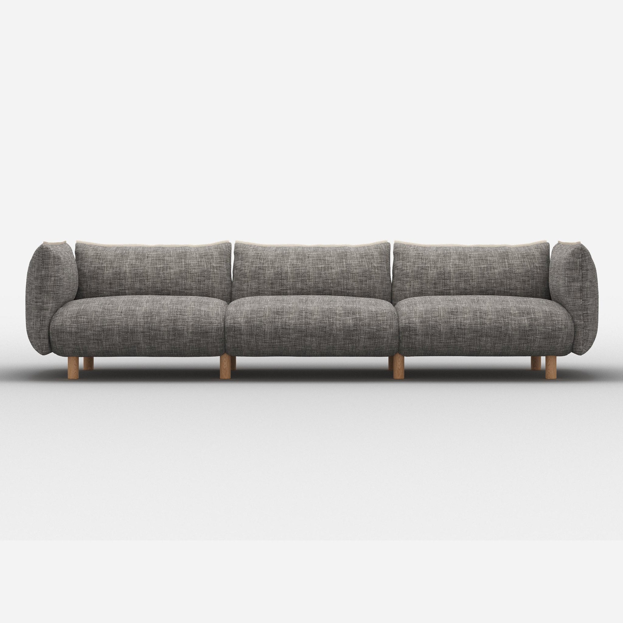 Pillow 5 Seater Sofa | Salt & Pepper Textured Weave| Natural Legs | Cozmo